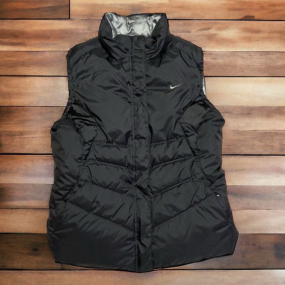 Nike | Jackets & Coats | Vtg Nike Puffer Vest Womens Xl Silver Black ...